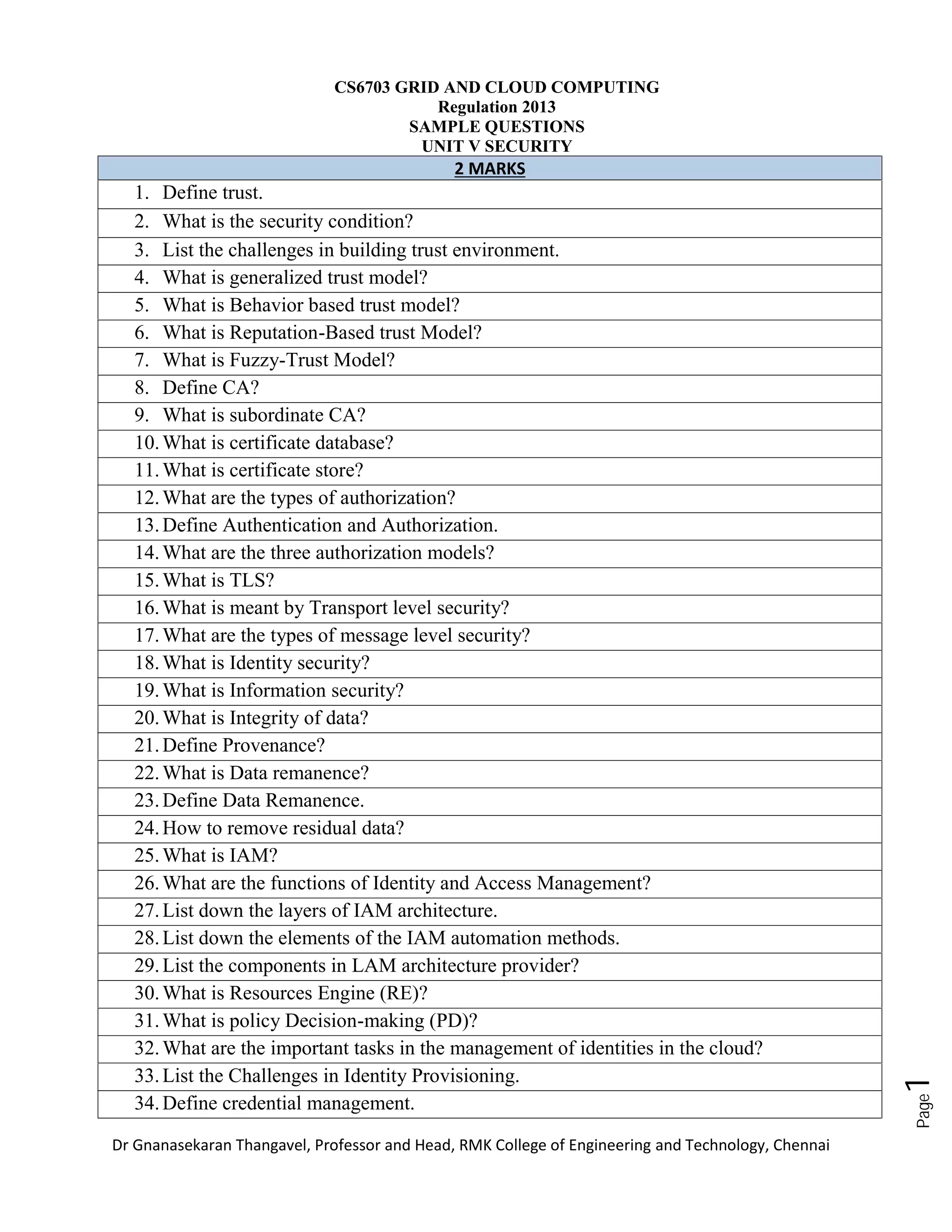 Cs6703 grid and cloud computing unit 5 questions | PDF | Cloud Computing | Internet