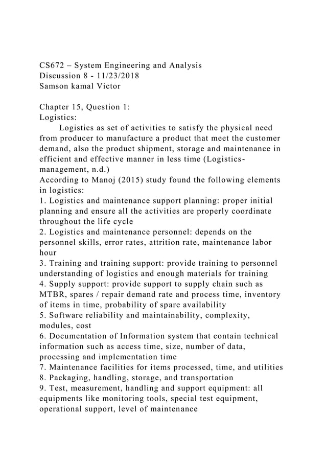 CS672 – System Engineering and Analysis Discussion 8 - 1123201.docx