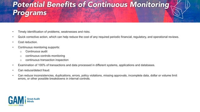 IIA GAM CS 8-5: Audit and Control of Continuous Monitoring Programs and ...