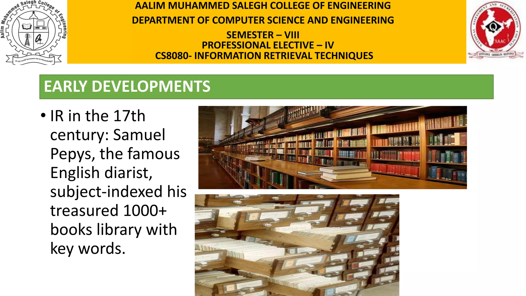 CS8080 INFORMATION RETRIEVAL TECHNIQUES - IRT - UNIT - I PPT IN PDF | PDF | Search | Internet