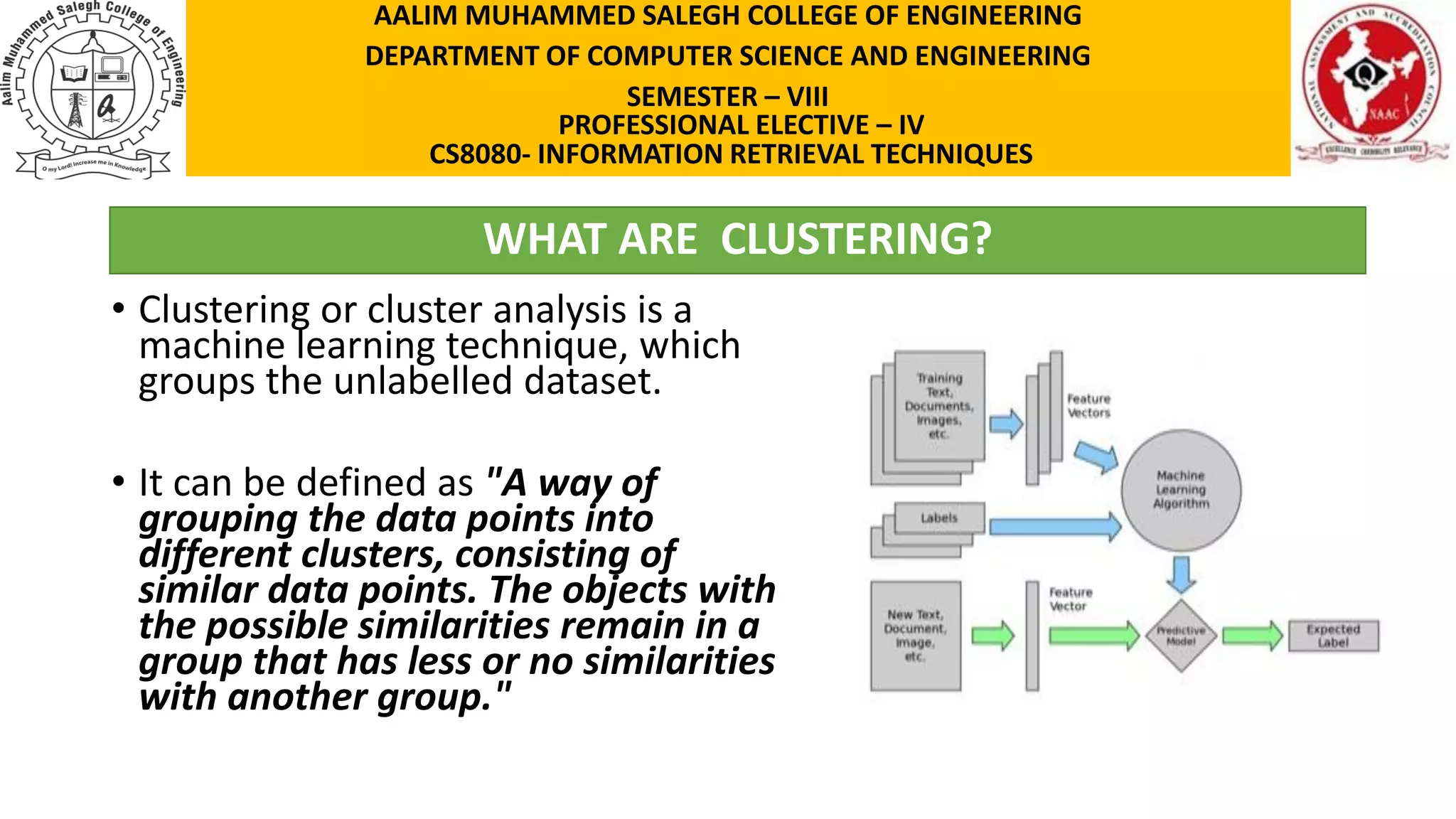 CS8080_IRT_UNIT - III T2 UNSUPERVISED ALGORITHMS -CLUSTERING.pdf