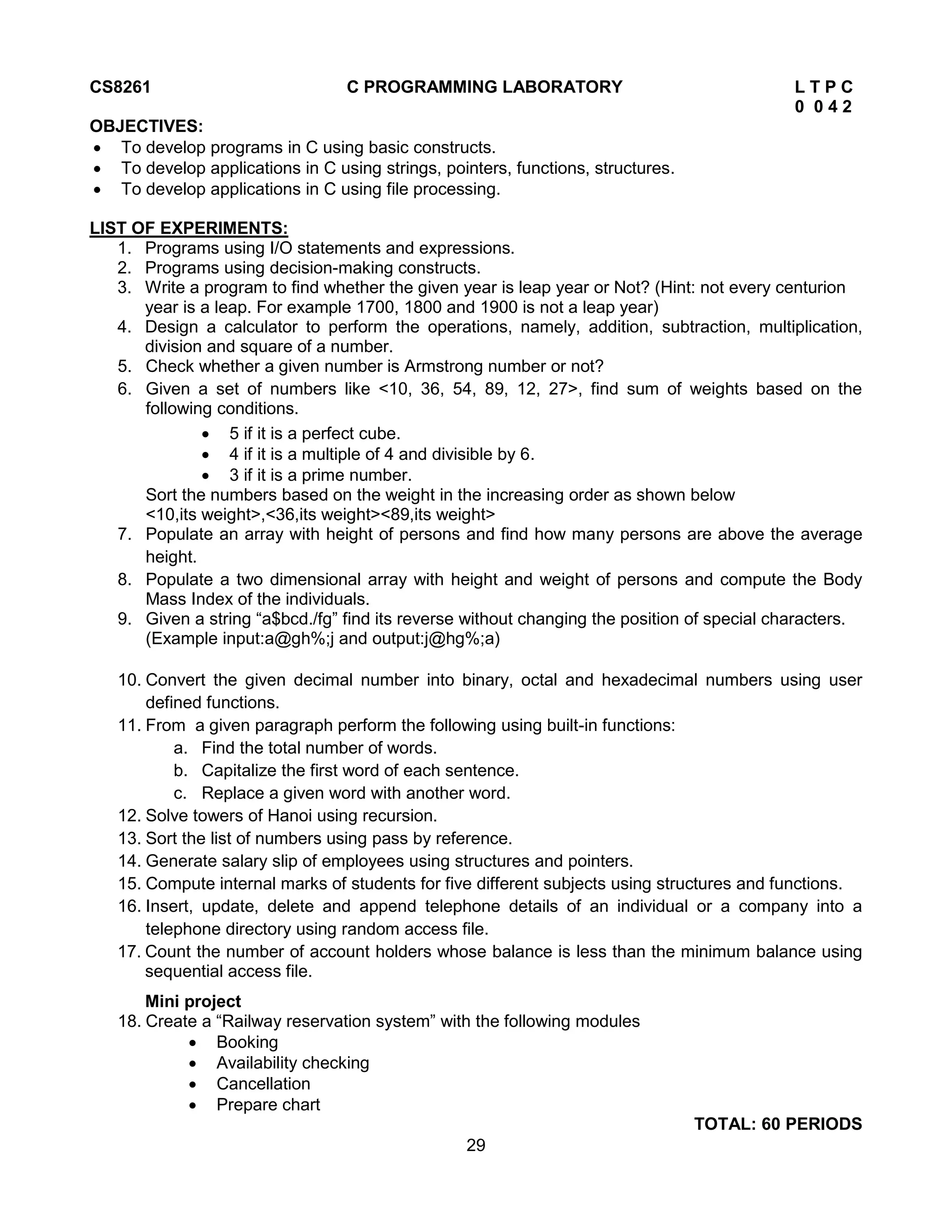 Cs8261 cp lab syllabus | PDF