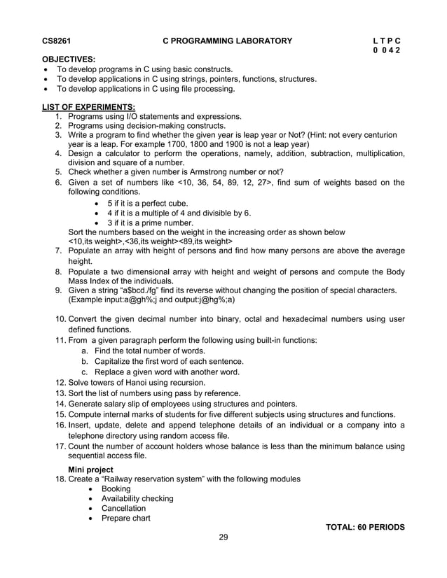 Cs8261 cp lab syllabus | PDF