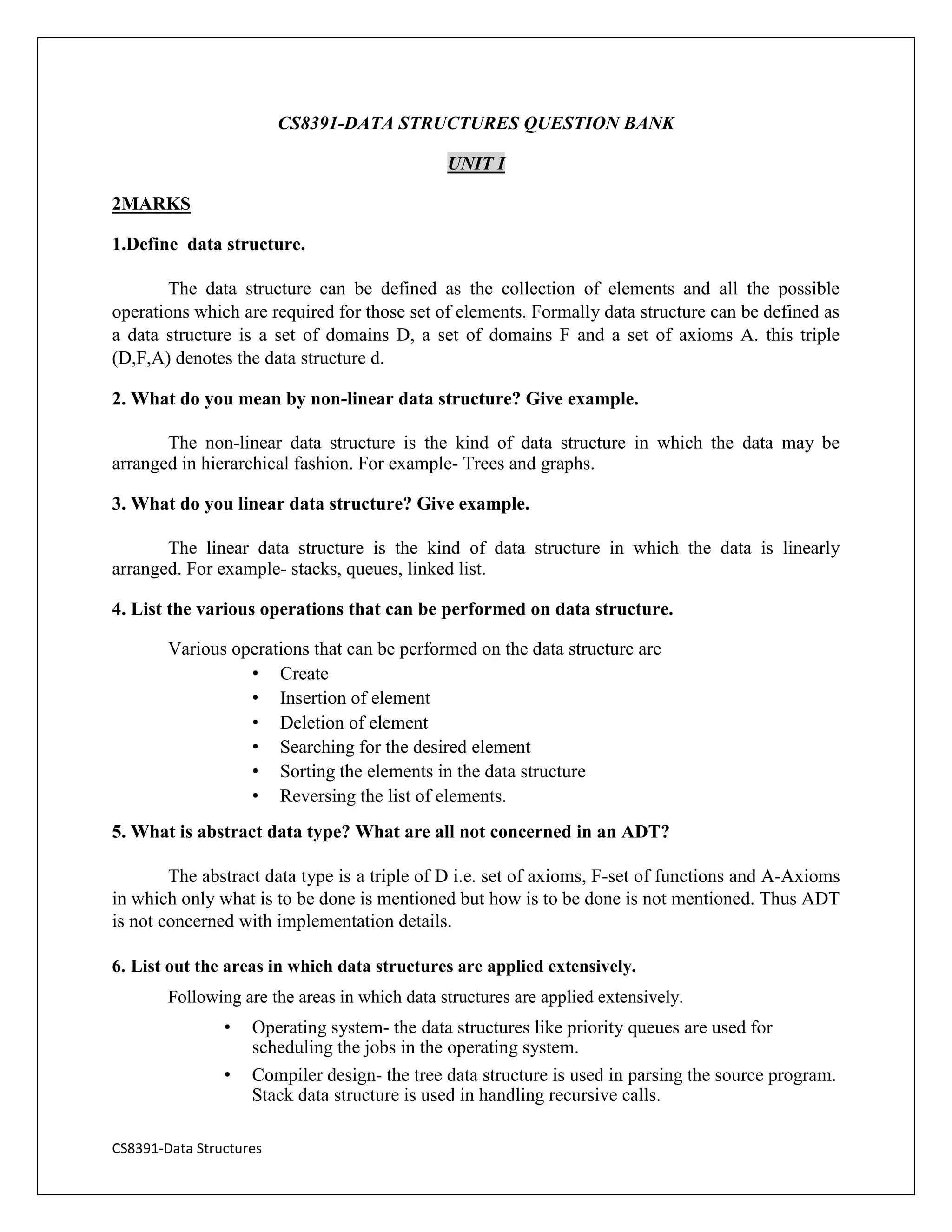 Cs8391 Data Structures Pdf