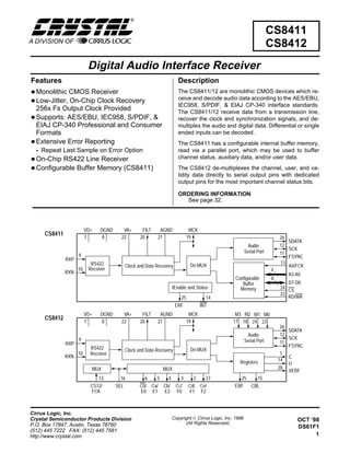CS8411 Data sheet for enginering and electric technology | PDF