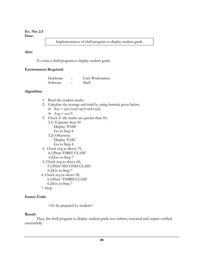 CS8461 Operating System Lab Manual S.Selvi | PDF
