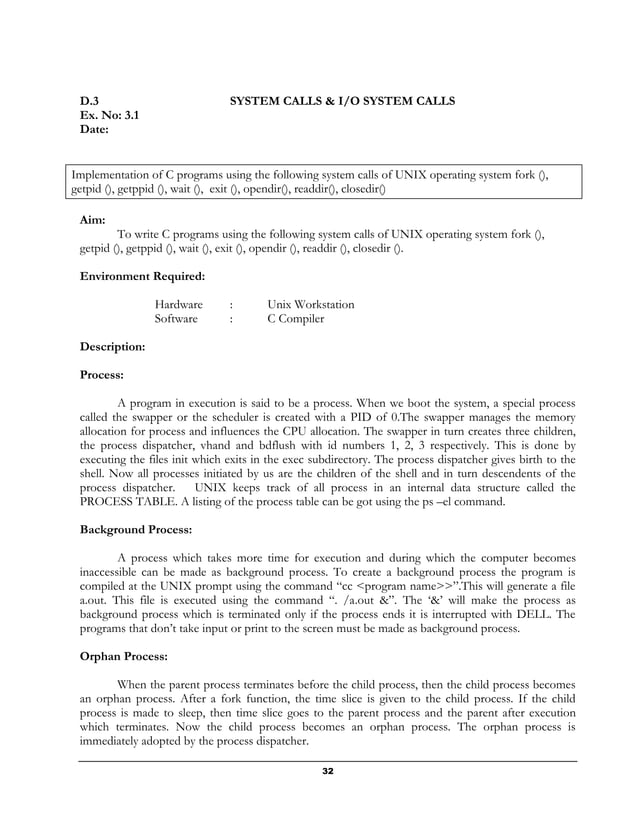CS8461 Operating System Lab Manual S.Selvi | PDF