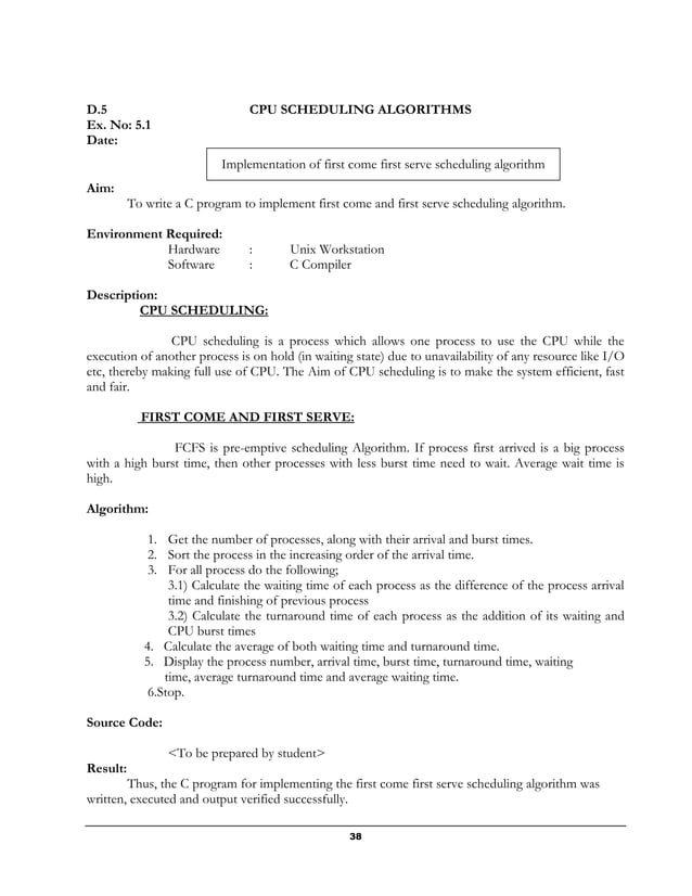 CS8461 Operating System Lab Manual S.Selvi | PDF