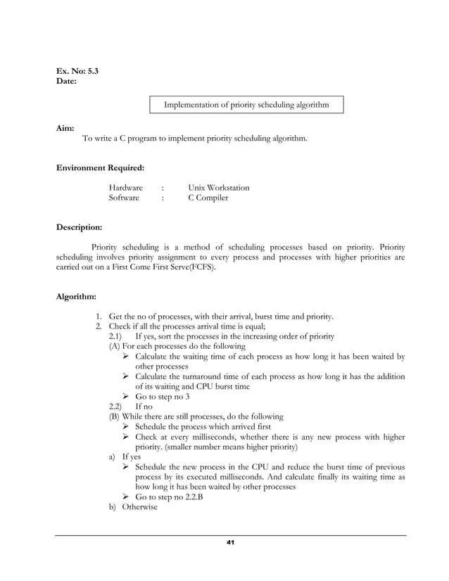 CS8461 Operating System Lab Manual S.Selvi | PDF