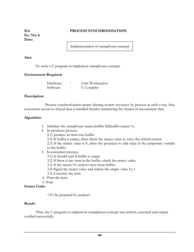 CS8461 Operating System Lab Manual S.Selvi | PDF