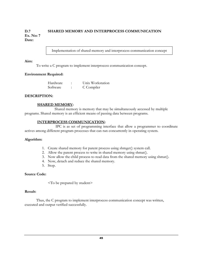 CS8461 Operating System Lab Manual S.Selvi | PDF