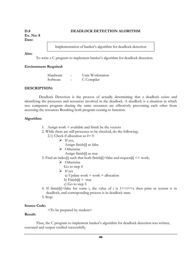 CS8461 Operating System Lab Manual S.Selvi | PDF