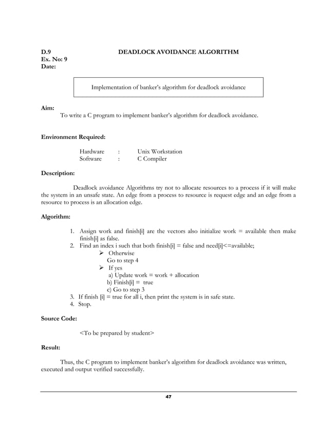 CS8461 Operating System Lab Manual S.Selvi | PDF