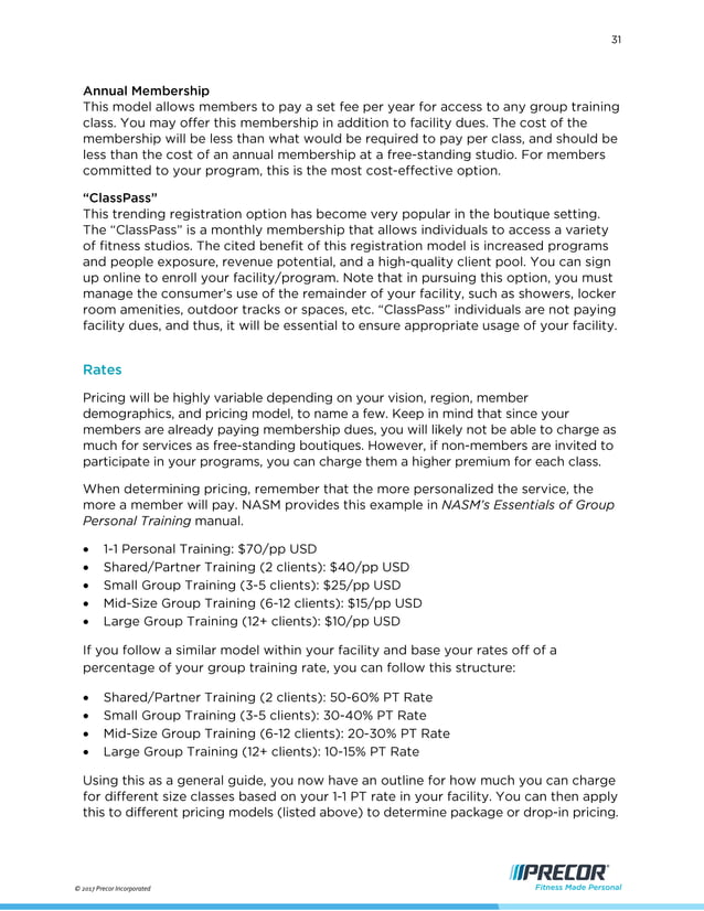 Precor Group Training Business Manual - EN-GB | PDF