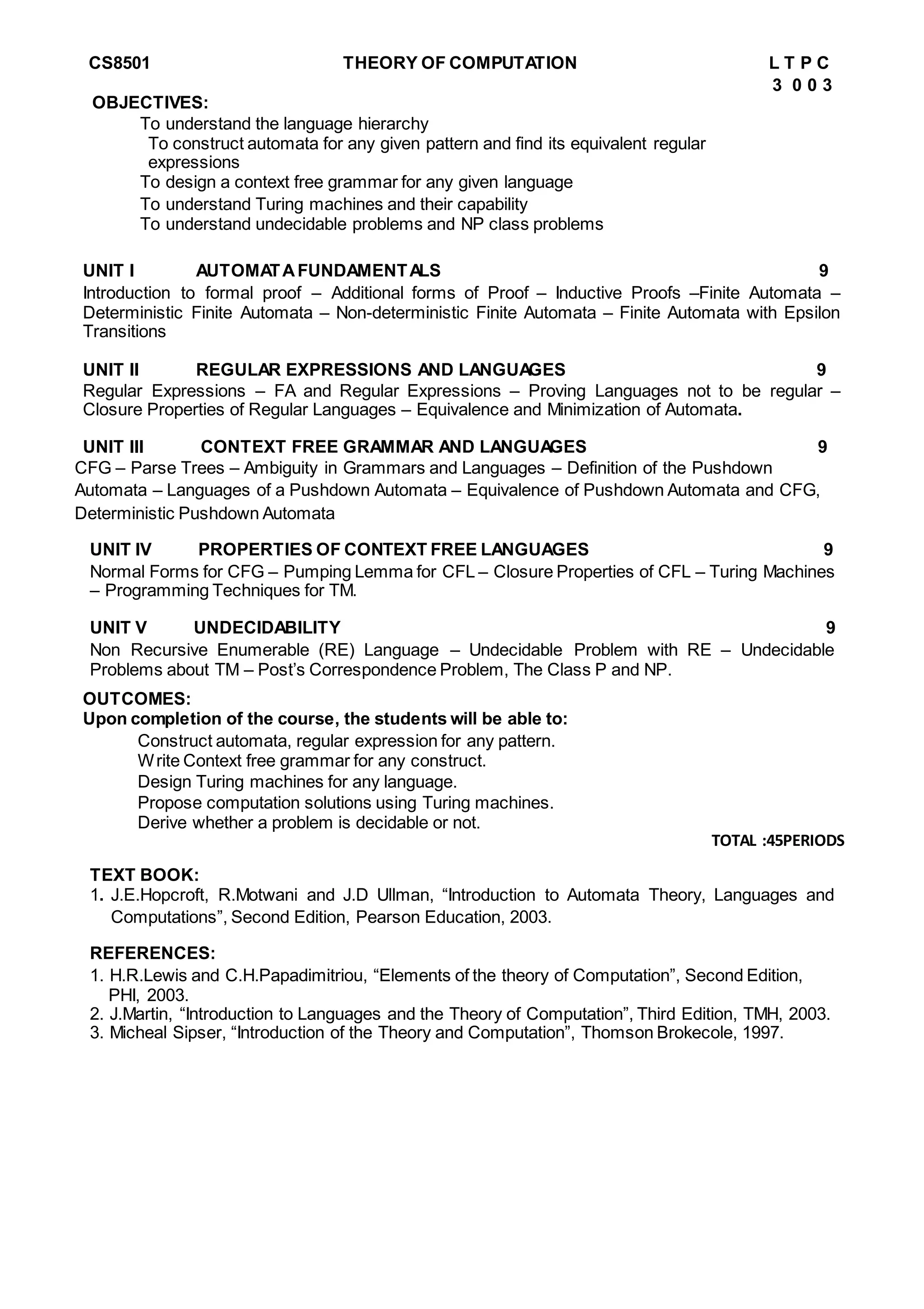 CS8501 THEORY OF COMPUTATION L T P C.docx