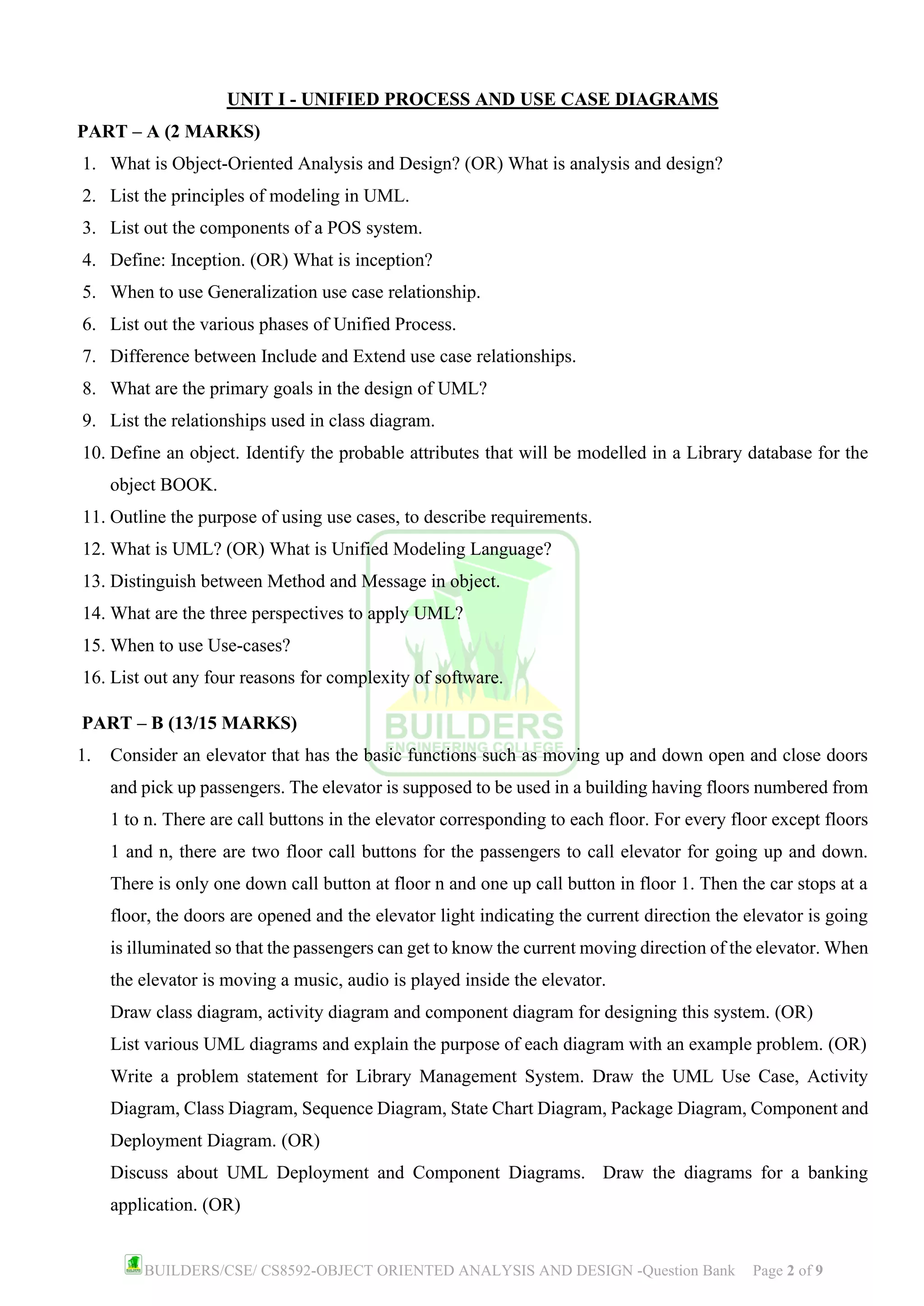 CS8592-OOAD Question Bank | PDF