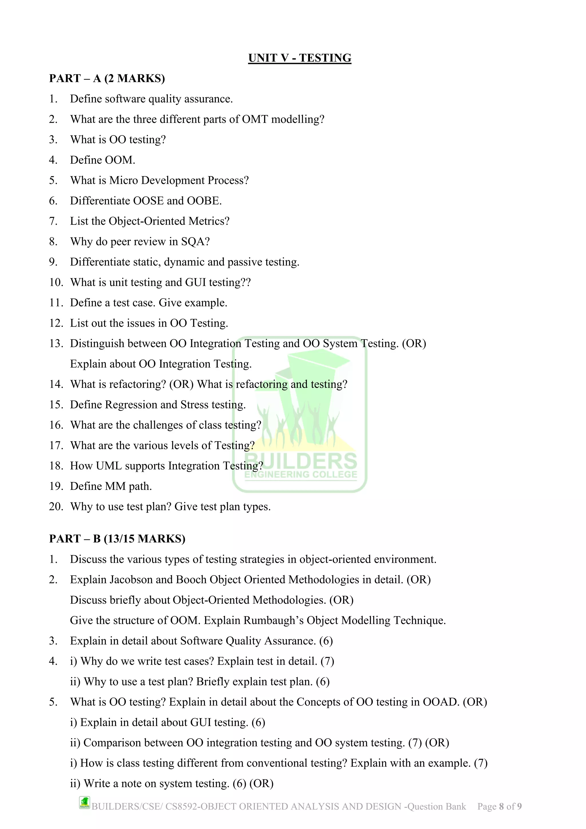 Cs8592 Ooad Question Bank Pdf