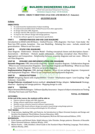 CS8592-OOAD Question Bank | PDF