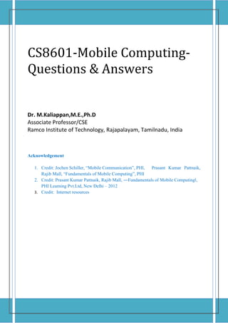 CS8601 mobile computing Two marks Questions and Answer | PDF | Computer Networking | Computing