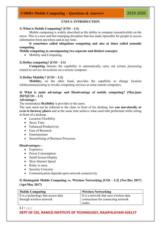 CS8601 mobile computing Two marks Questions and Answer | PDF | Computer Networking | Computing