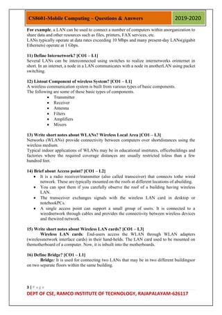 CS8601 mobile computing Two marks Questions and Answer | PDF | Computer Networking | Computing