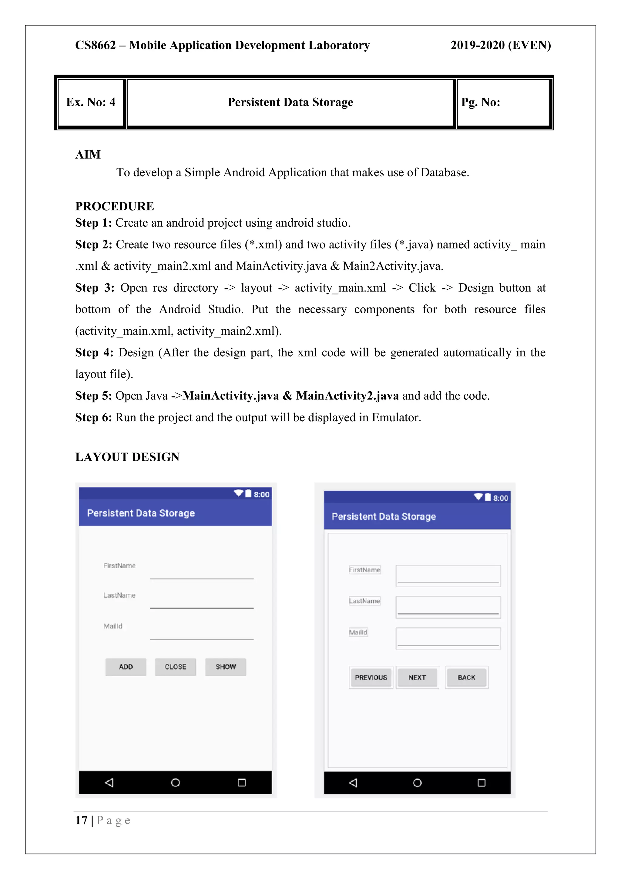 CS8662 Mobile Application Development Lab Manual | PDF