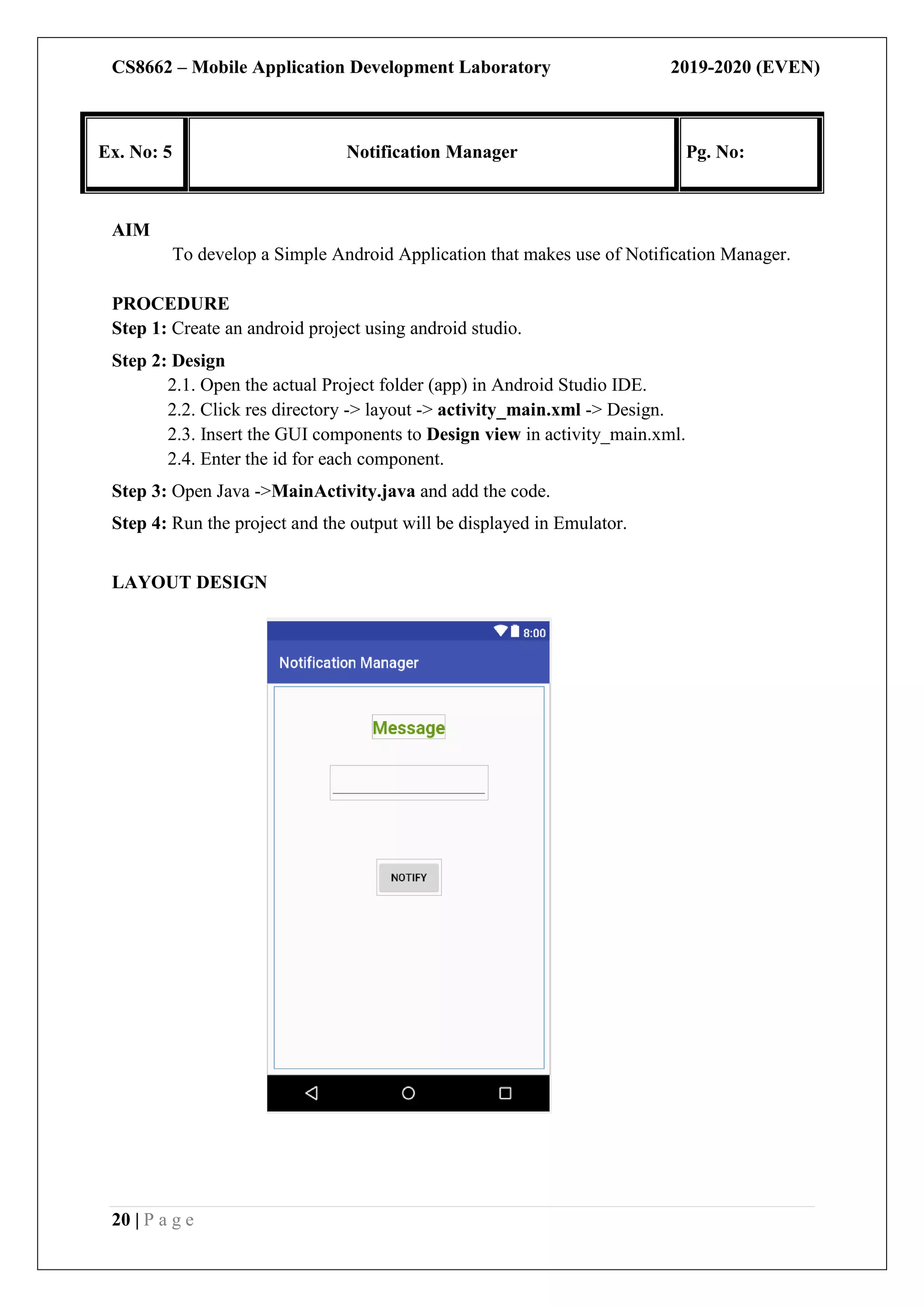 CS8662 Mobile Application Development Lab Manual | PDF
