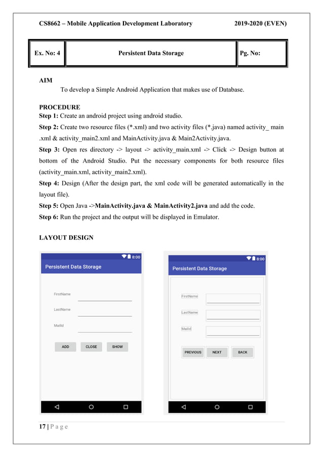 CS8662 Mobile Application Development Lab Manual | PDF