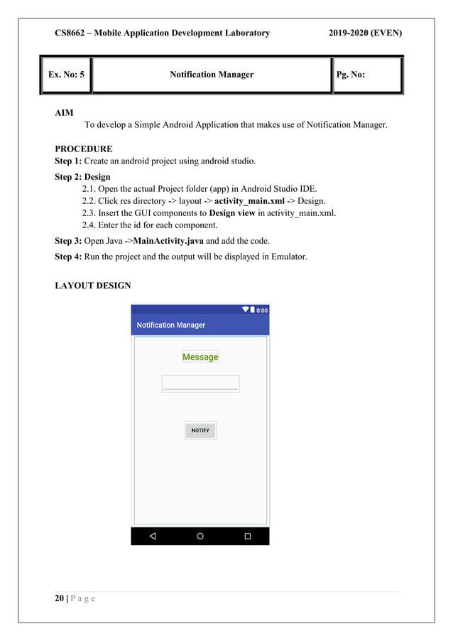 CS8662 Mobile Application Development Lab Manual | PDF
