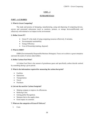 CS8078-Green Computing Question Bank | PDF