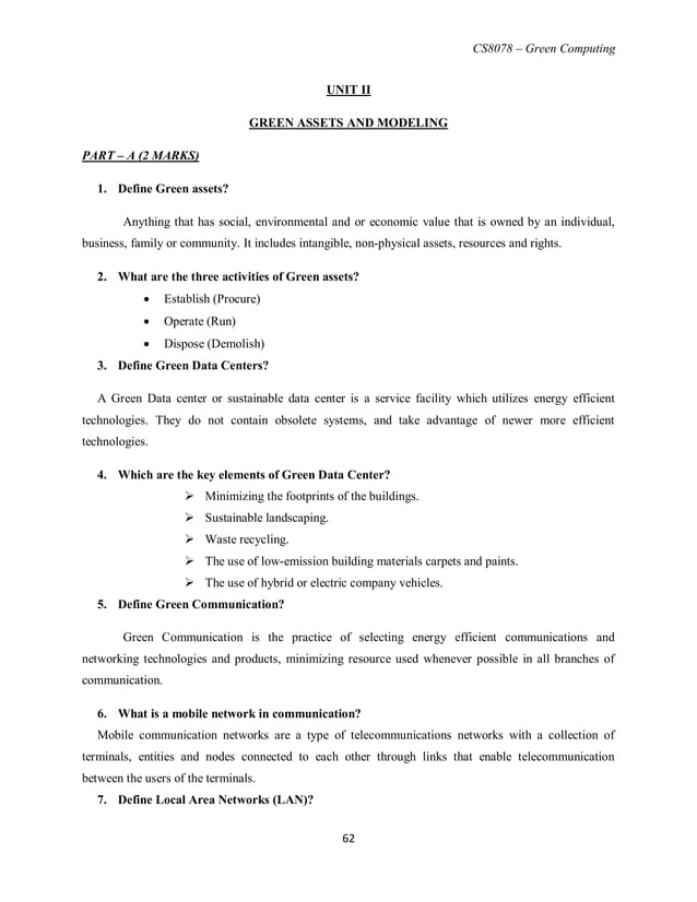 CS8078-Green Computing Question Bank | PDF