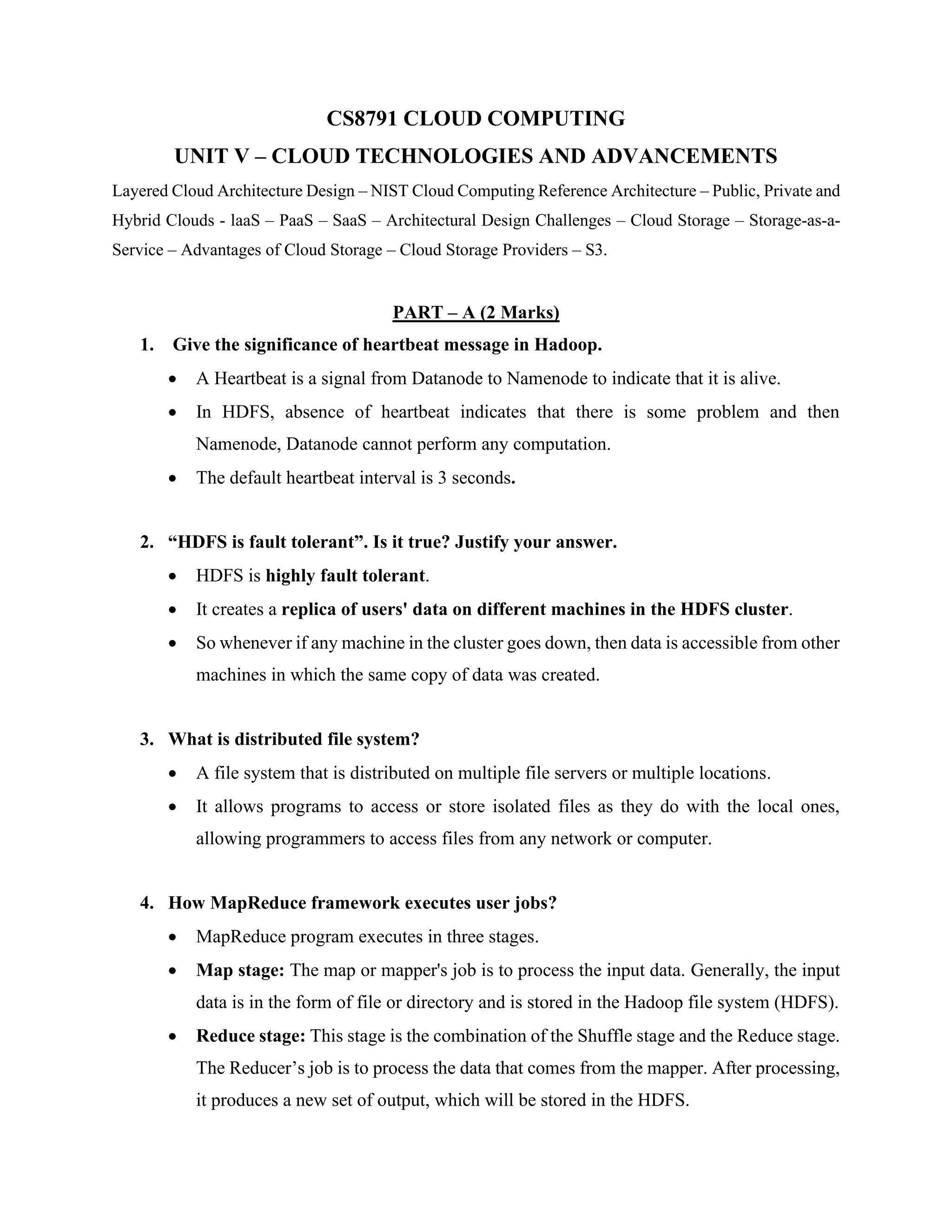 CS8791 Cloud Computing - Question Bank | PDF