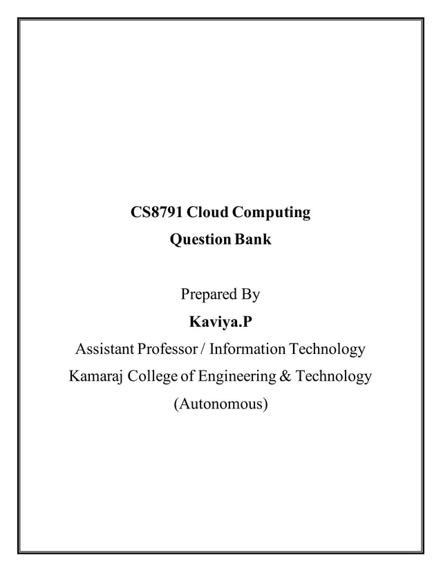 CS8791 Cloud Computing - Question Bank | PDF
