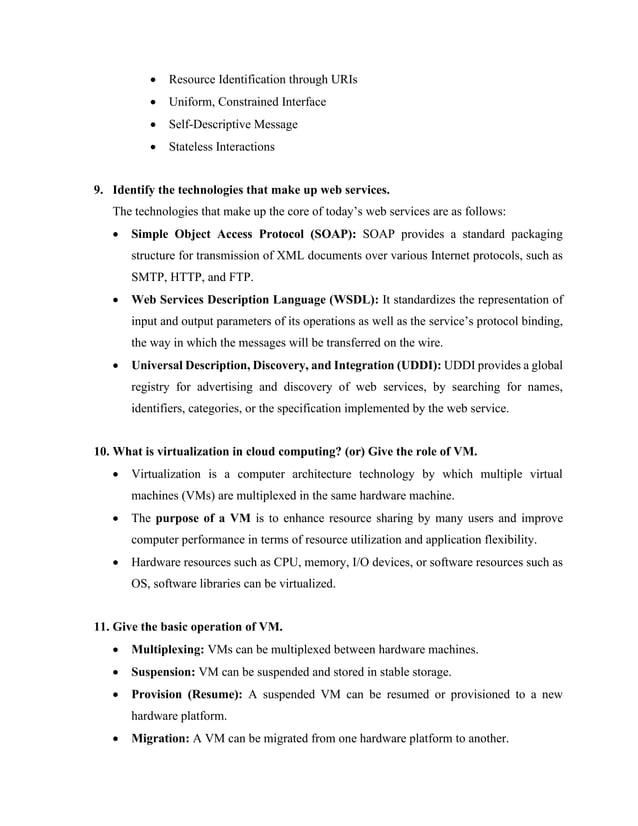 CS8791 Cloud Computing - Question Bank | PDF