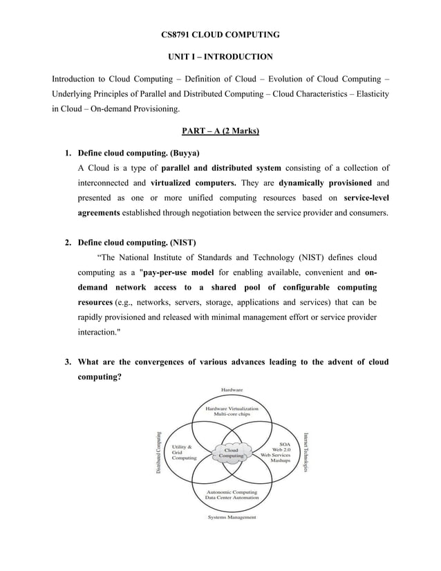 CS8791 Cloud Computing - Question Bank | PDF