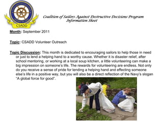 CSADD TOPIC SEPTEMBER 2011 CSADD VOLUNTEER OUTREACH | PPT