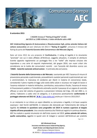 L’AGCM rinnova il “Rating di legalità” di AEC | PDF