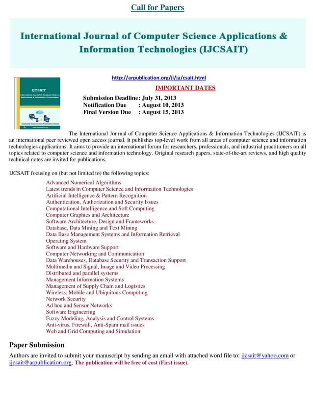 International Journal of Computer Science Applications & Information Technologies (IJCSAIT) | PDF