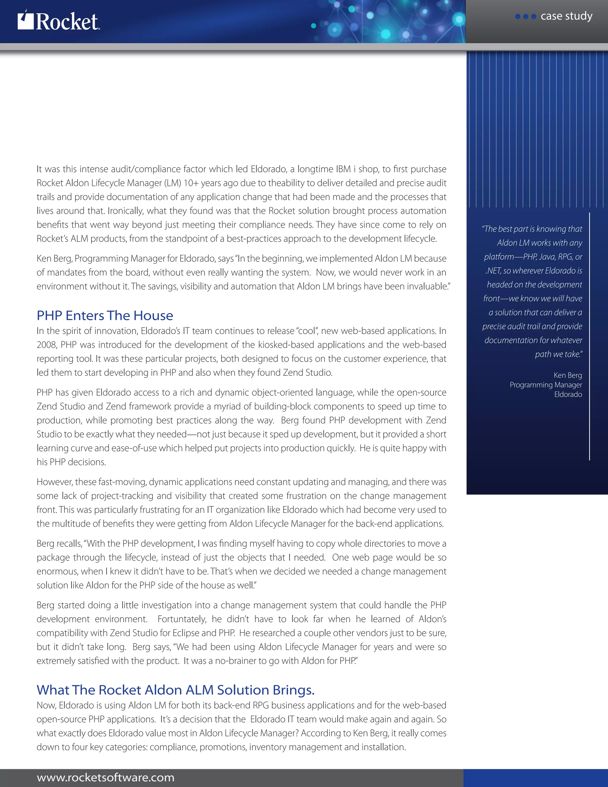 Case Study: Eldorado Streamlines Development with Rocket Aldon | PDF