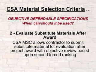 CSA Material Selection Criteria | PPT