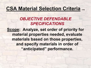 CSA Material Selection Criteria | PPT