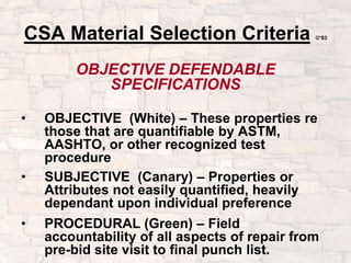 CSA Material Selection Criteria | PPT