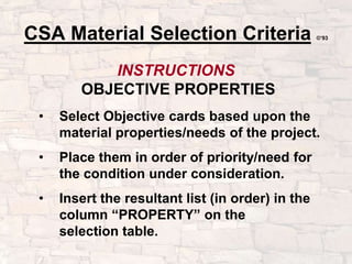 CSA Material Selection Criteria | PPT