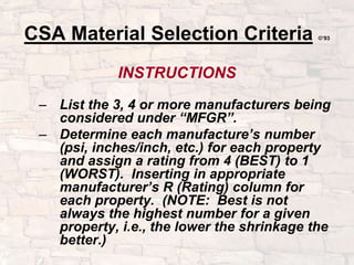 CSA Material Selection Criteria | PPT