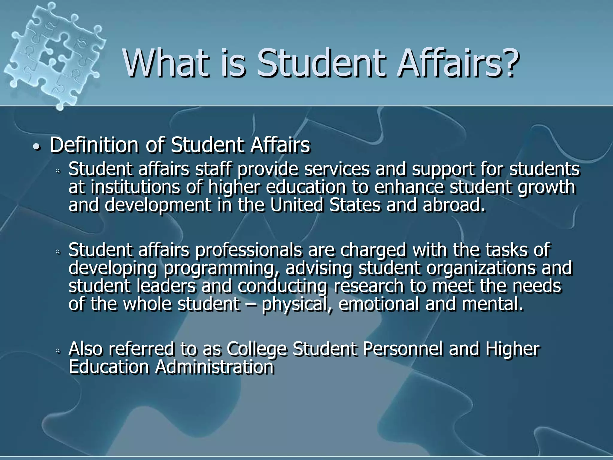 Career in Student Affairs | PPTX | Undergraduate Education | College ...