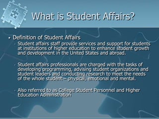 Career in Student Affairs | PPTX | Undergraduate Education | College ...