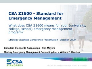 CSA Z1600 Standard & School Emergency Management | PPT