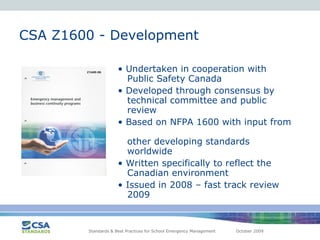 CSA Z1600 Standard & School Emergency Management | PPT