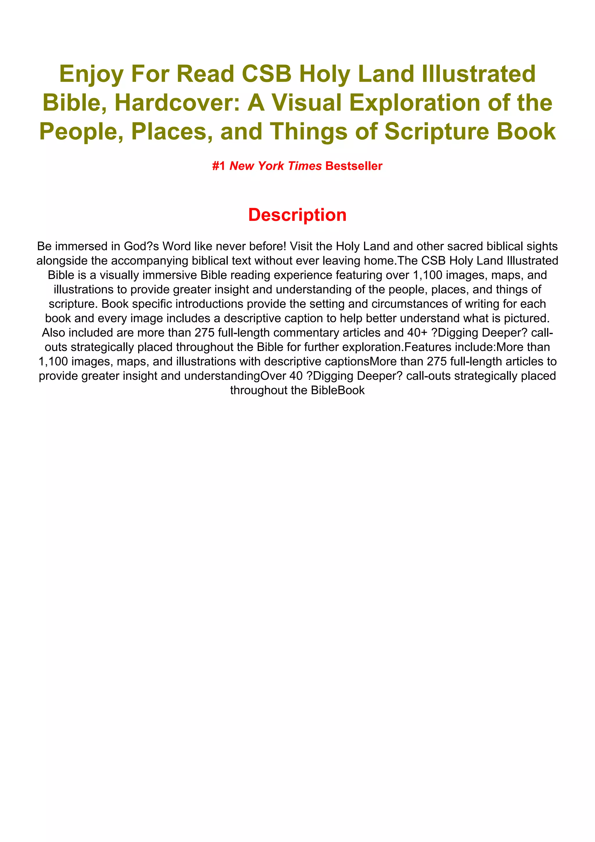 CSB Holy Land Illustrated Bible, Hardcover: A Visual Exploration of the ...