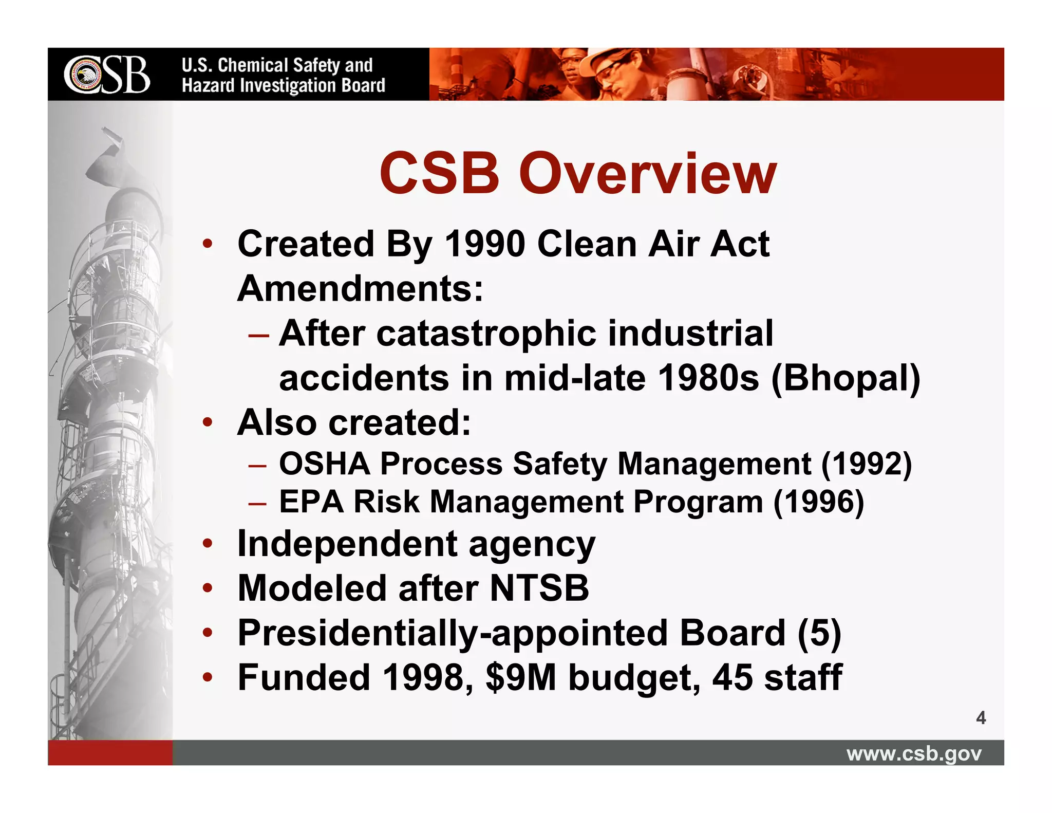 Chemical Safety Board History | PDF